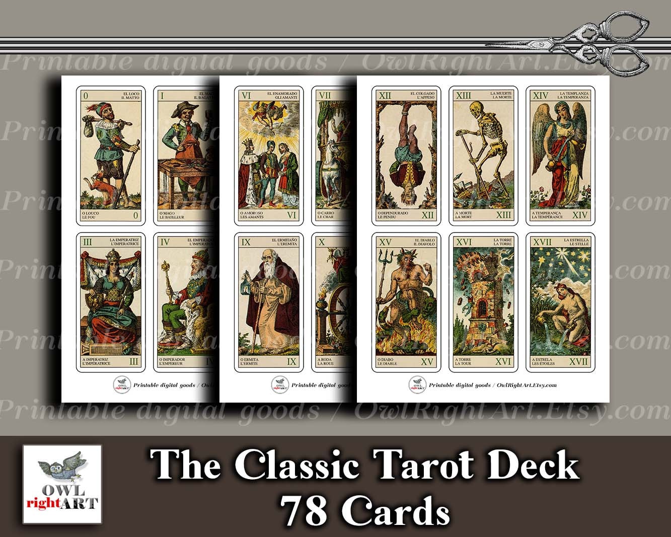 The Classic Tarot Printable Vintage Italian Tarot Deck 78 Cards ...