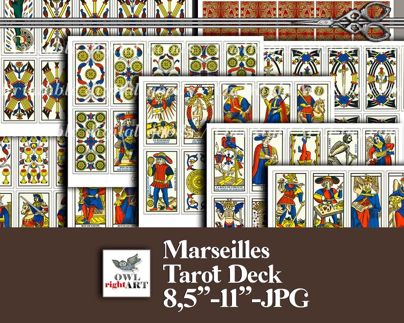 Printable Vintage Marseilles Tarot Deck, Antique Italian-suited Tarot ...