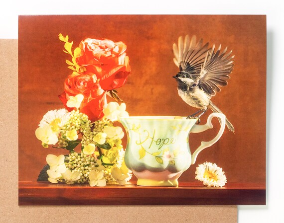 Hope Blank Folded Note Card Black-capped Chickadee | Etsy