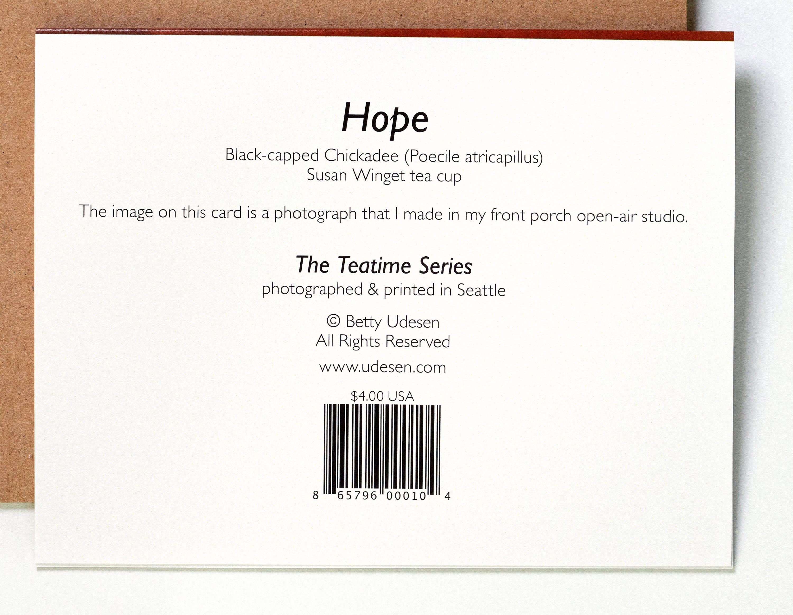 Hope Blank Folded Note Card Black-capped Chickadee Teatime Series ...