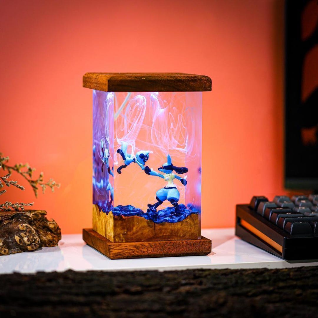 Lucario & Riolu Pokemon Lamp, Fighting Type Pokemon Art Night Light ...