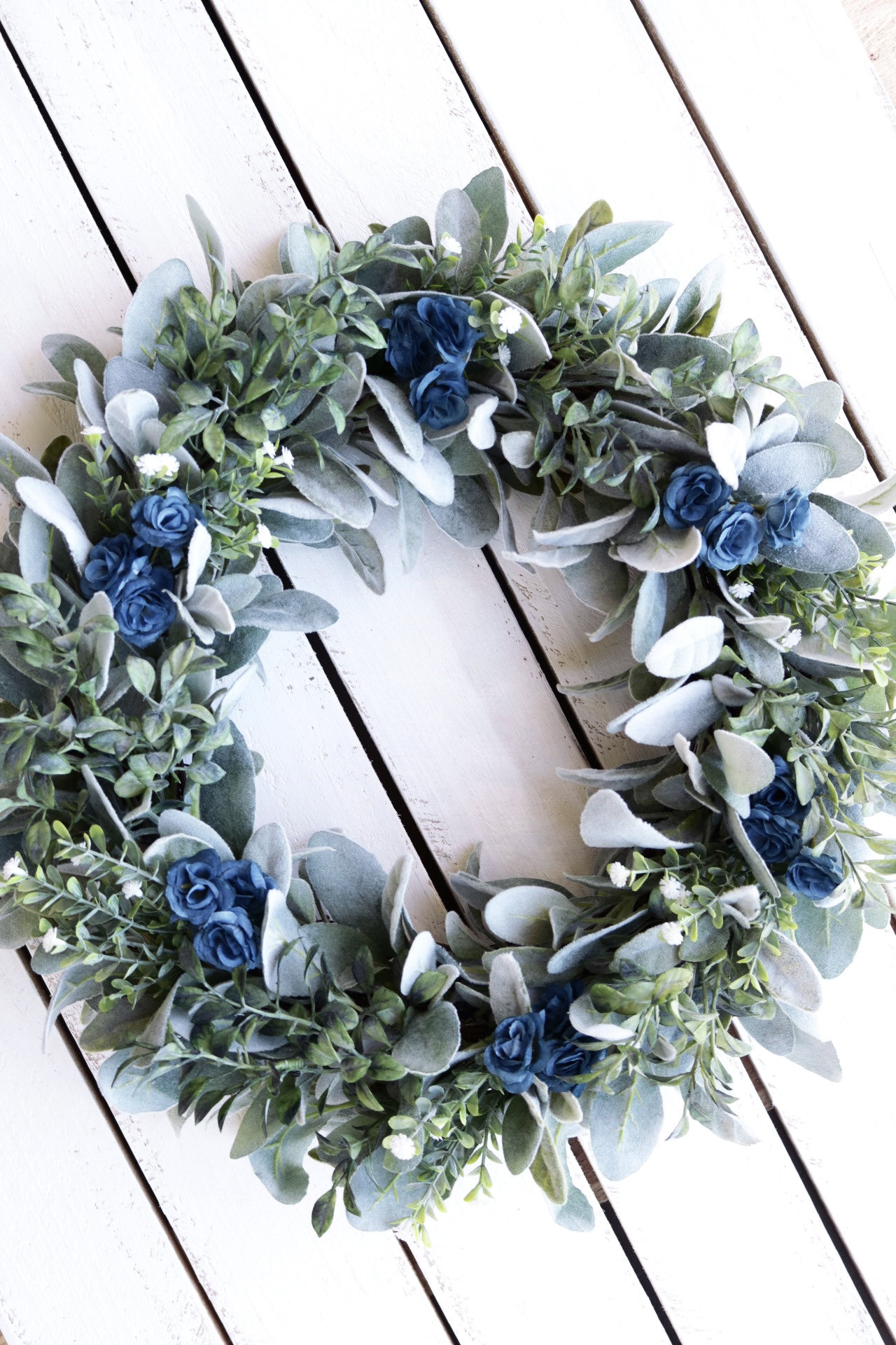 Spring Greenery Wreath With Blue Roses Farmhouse Wreath - Etsy