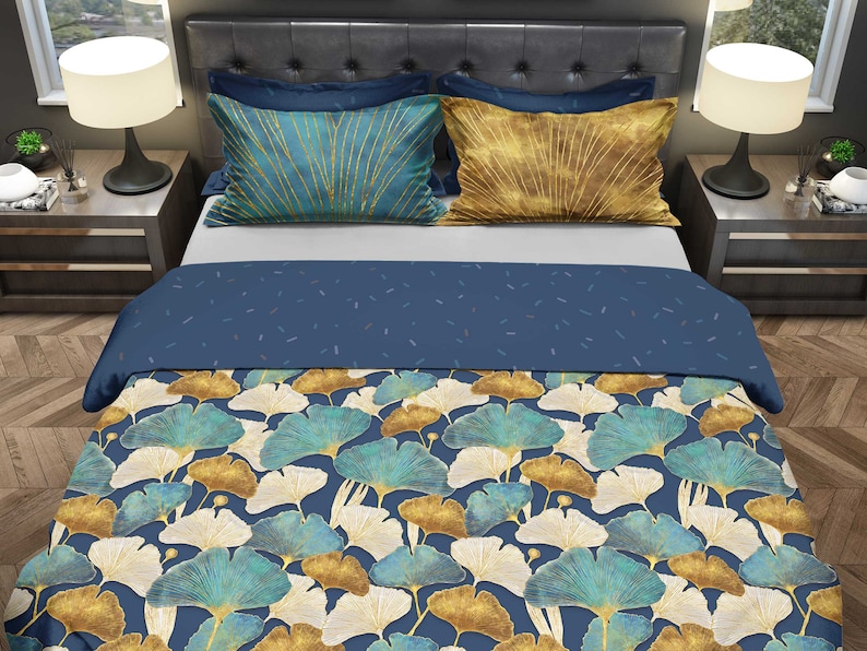 Ginkgo Reversible Bedding Set - Tropical Floral Duvet Cover or Leaf ...