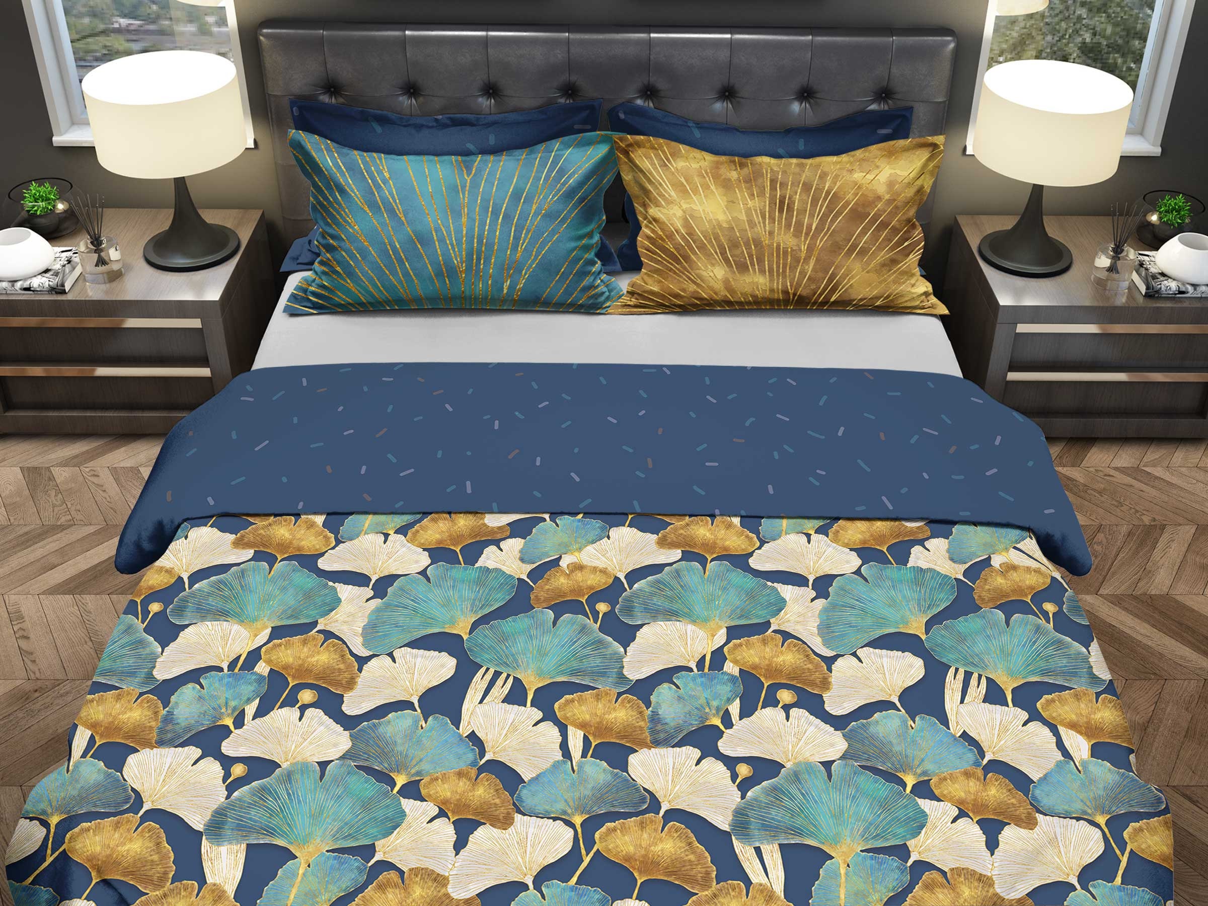 Ginkgo Reversible Bedding Set - Tropical Floral Duvet Cover or Leaf ...