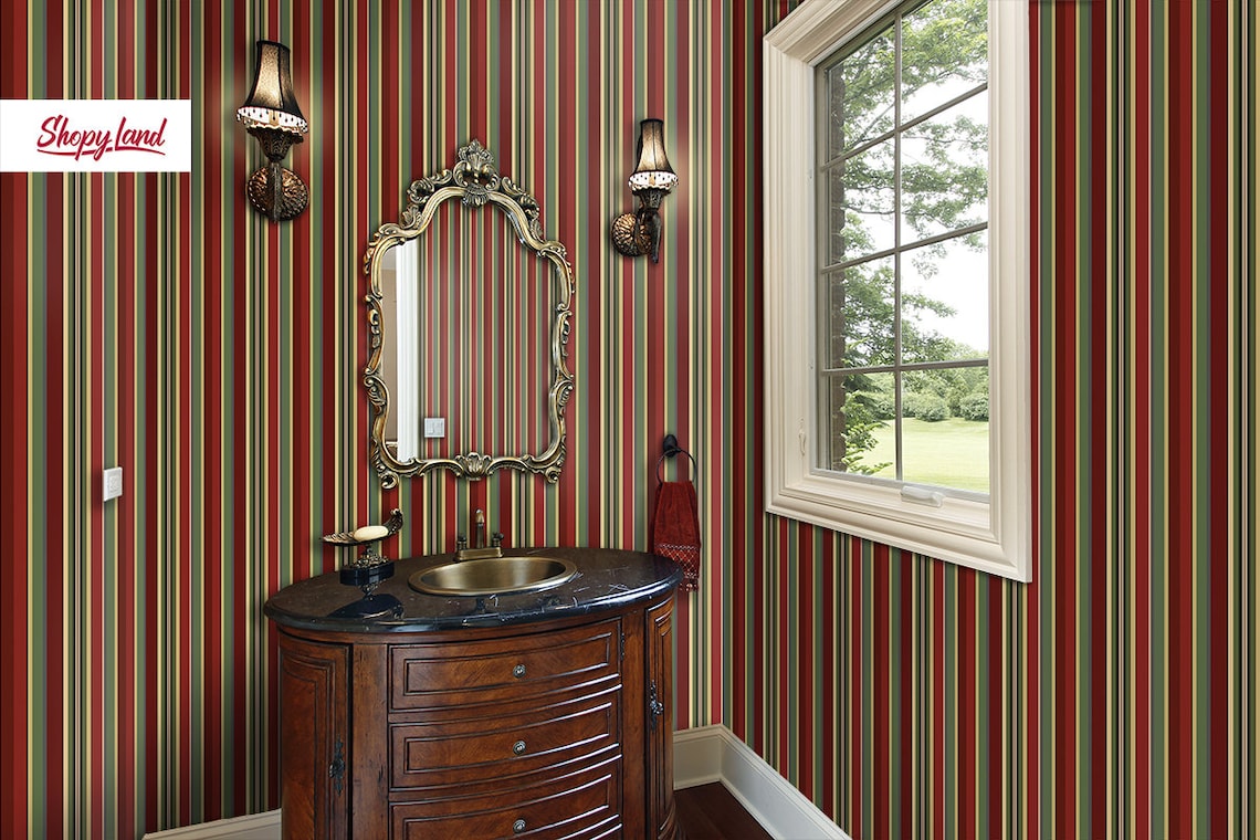 Stretching Stripes Wallpaper, Victorian Design Peel and Stick Wallpaper ...
