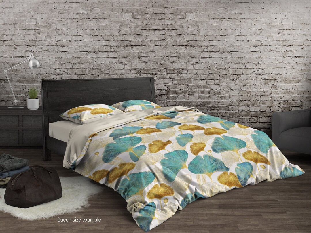Ginkgo Bedding Set, Duvet Cover Tropical Leaves, Floral Pattern With ...