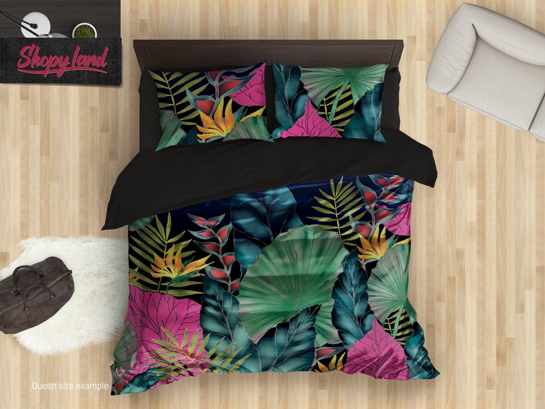Tropical Leaves Duvet Cover – Jungle Bedding Set With Palm Leaf Print ...