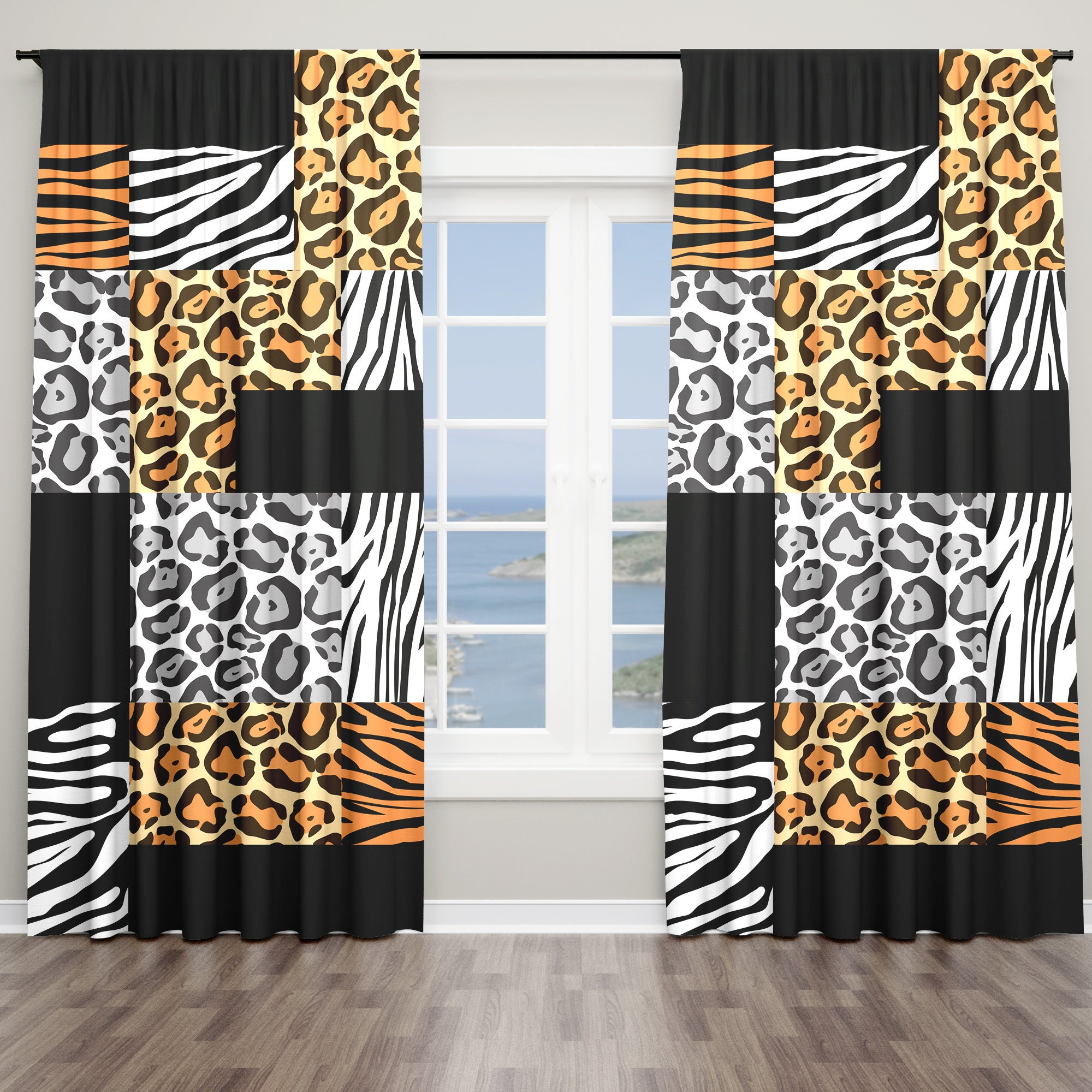 Zebra Window Drapery, Animal Skins Window Curtains, Gepard Window ...