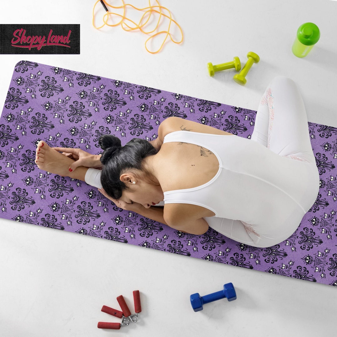 Victorian Shapes Fitness Mat, Yoga Mat Purple Pattern, Custom Workout Mat With Strap, Vintage ...