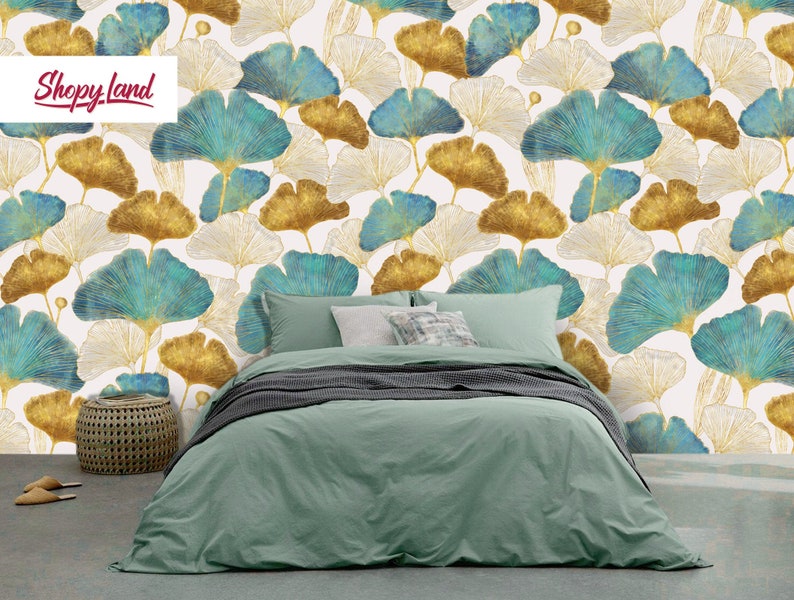 Ginkgo Leaves Wallpaper – Peel and Stick or Unpasted – Botanical Wall ...