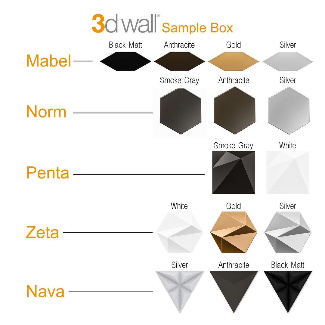 3D Wall Panels Samples, Wall Paneling Sample Box, 4 Tiles Mabel Design ...