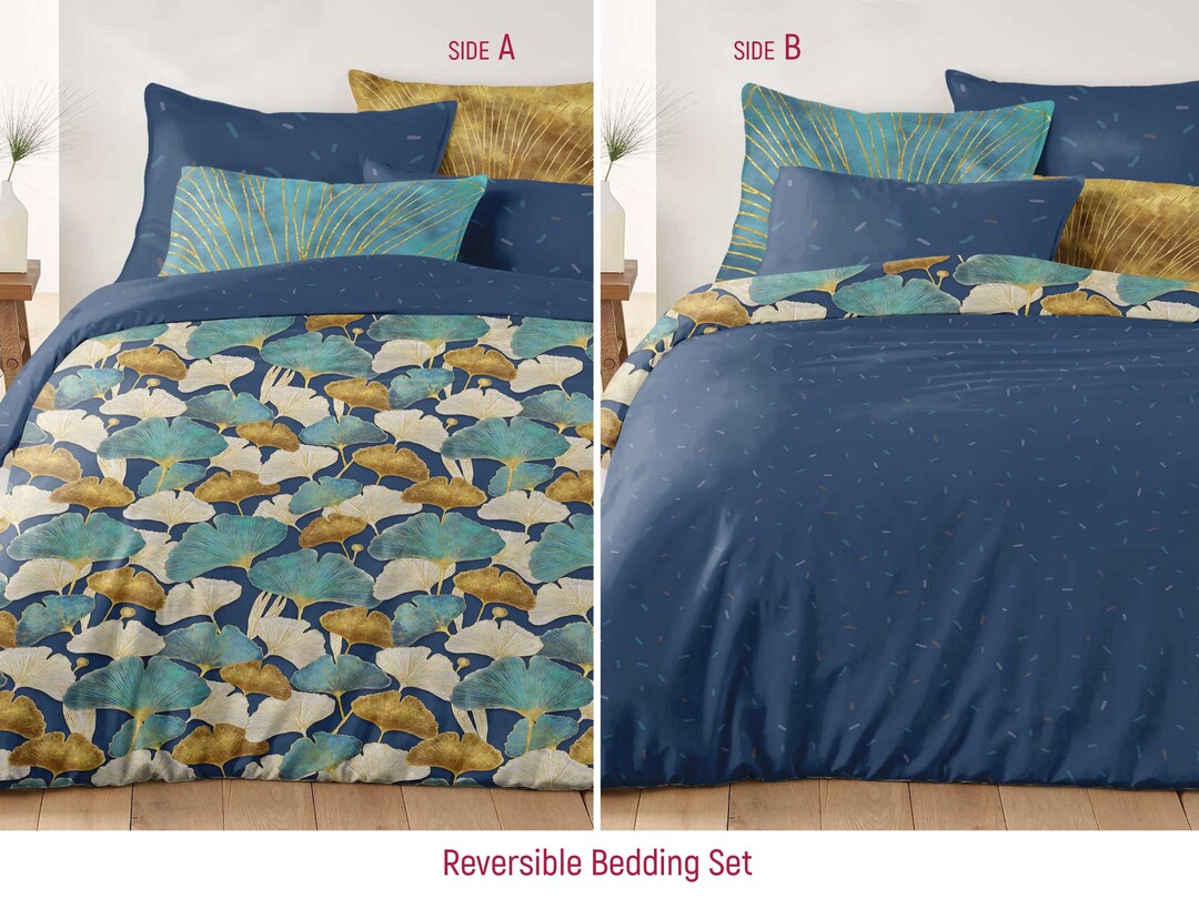 Ginkgo Reversible Bedding Set, Duvet Cover Floral Pattern, Tropical ...
