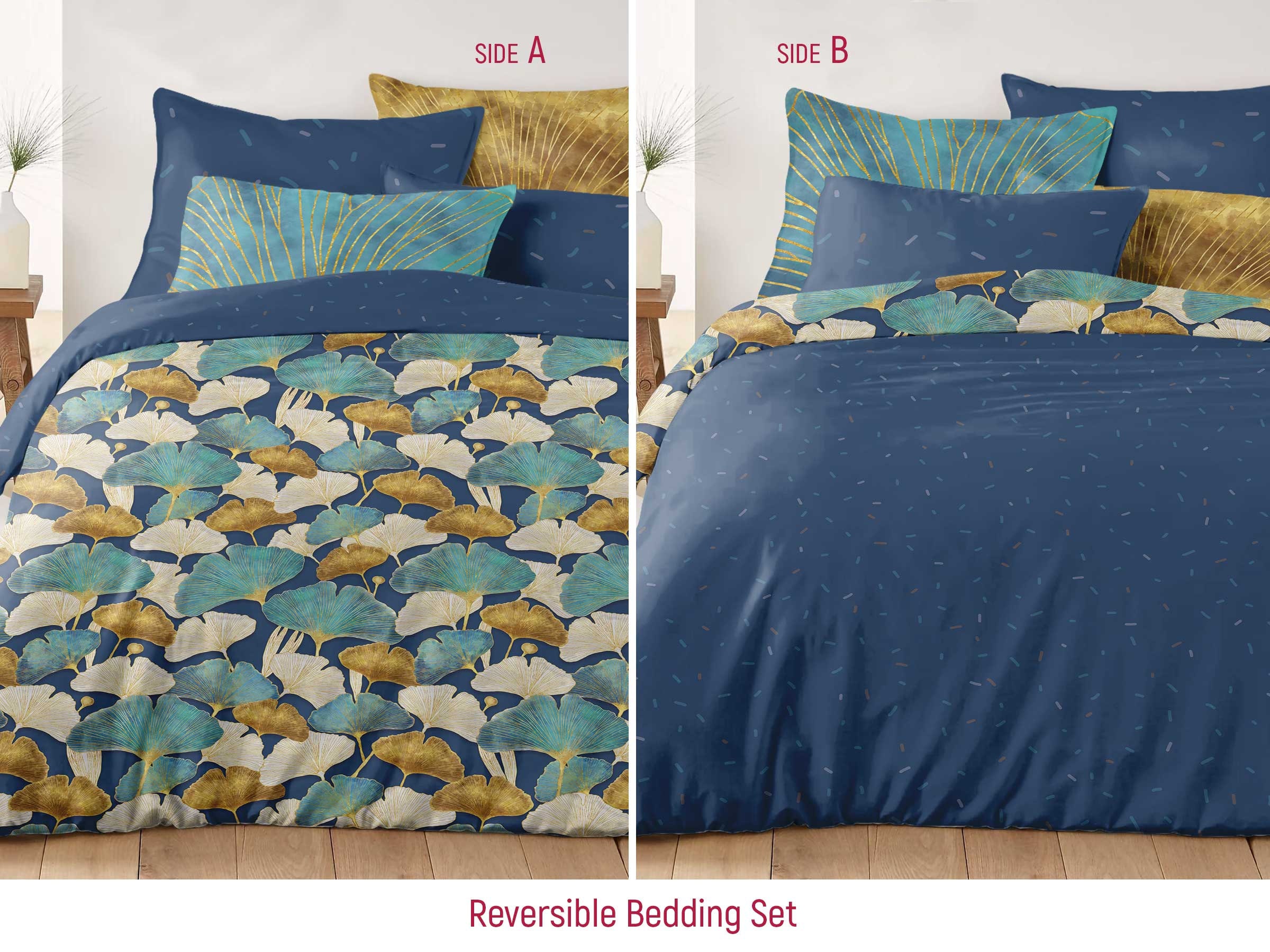 Ginkgo Reversible Bedding Set - Tropical Floral Duvet Cover or Leaf ...