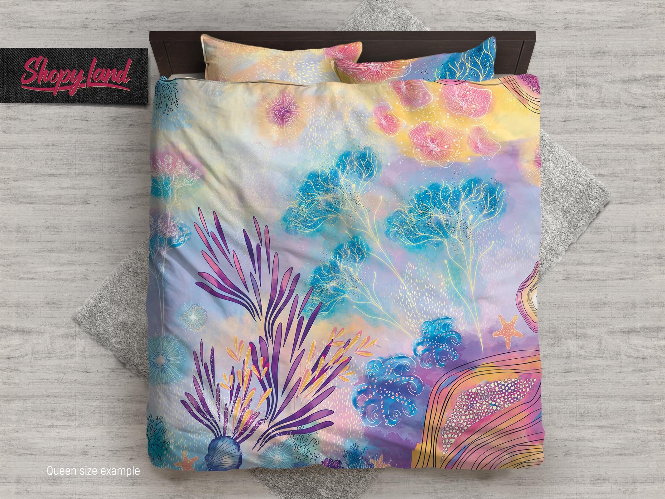 Sea Life Duvet Cover Set Floral Bedding Set Coral Reef | Etsy