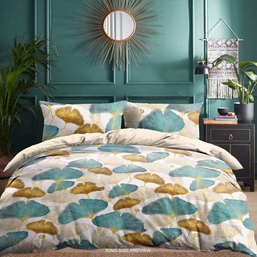 Ginkgo Bedding Set – Tropical Leaf Duvet Cover With Floral Ginkgo ...