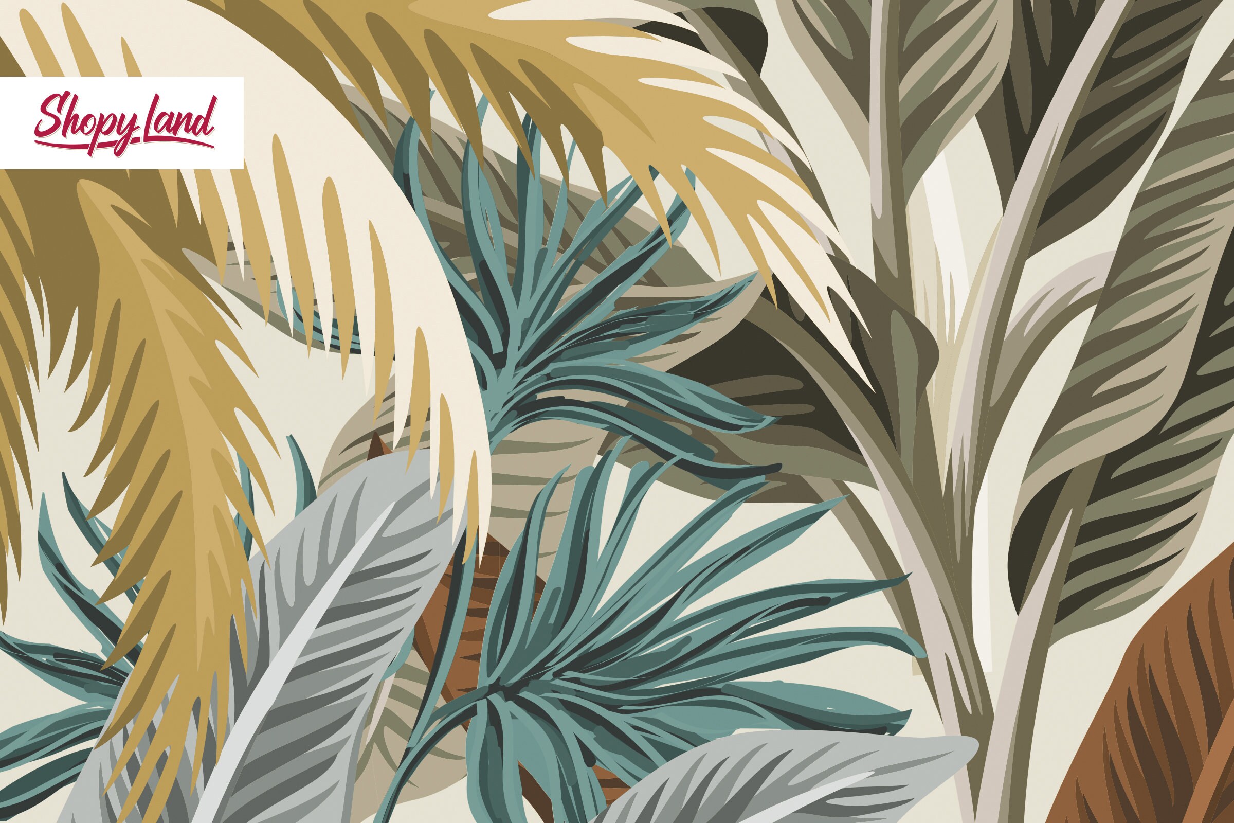 Subtle Jungle Removable Wallpaper, Modern Colors Tropical Wallpaper ...
