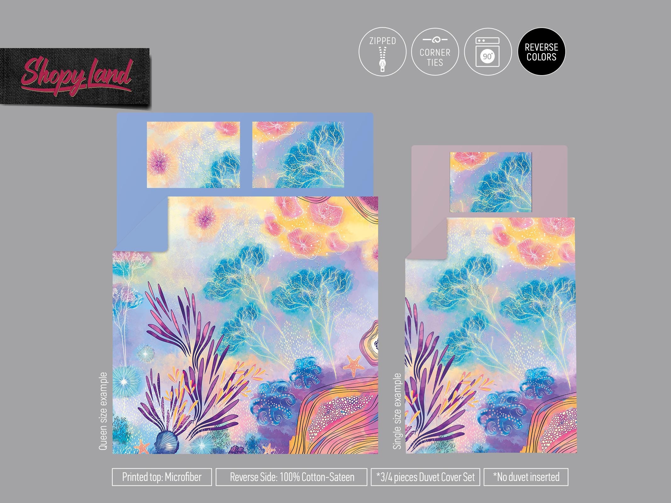 Sea Life Duvet Cover Set Floral Bedding Set Coral Reef | Etsy