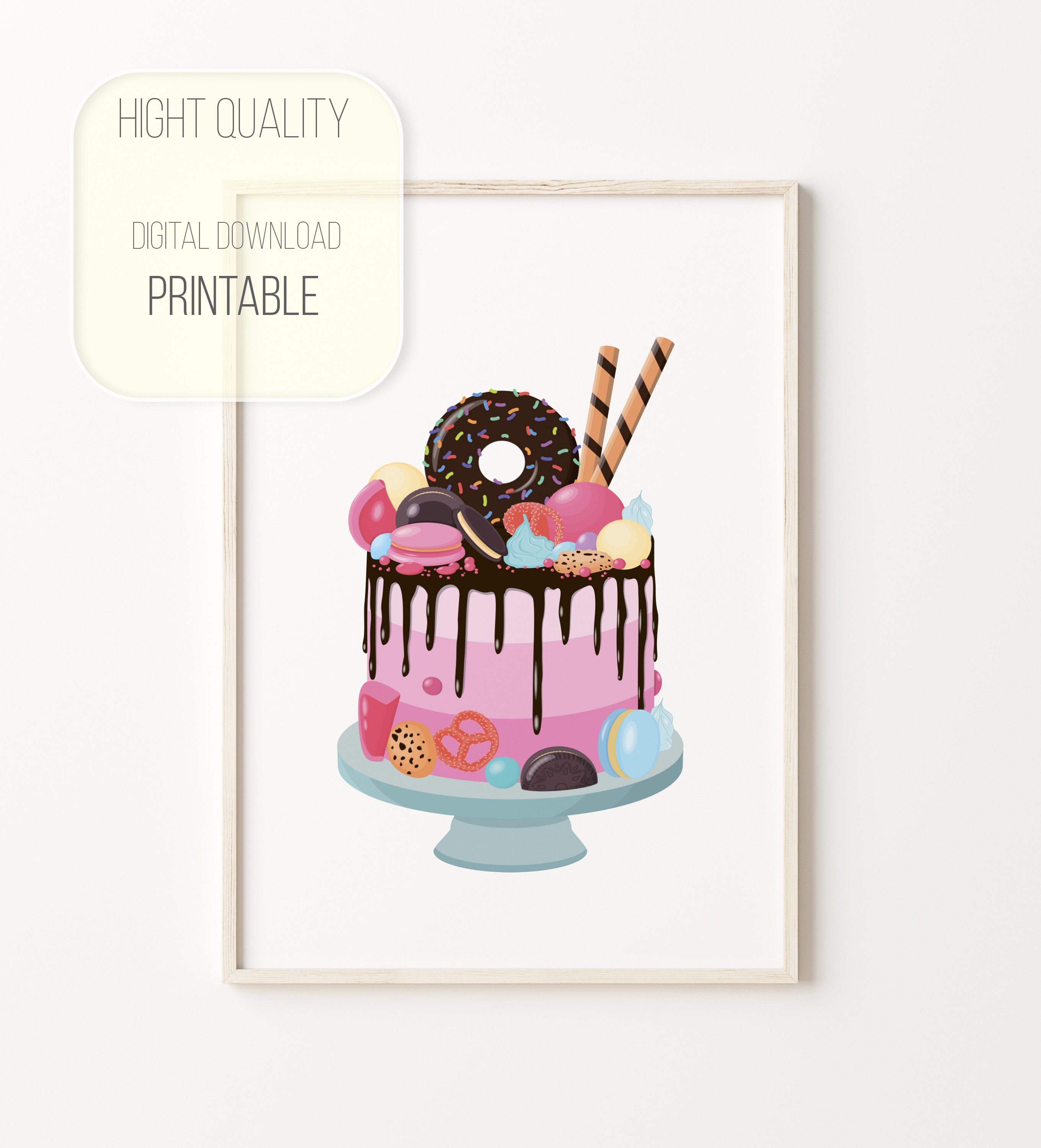 Pink Cake Poster Kitchen wall art Birthday Poster Cake | Etsy