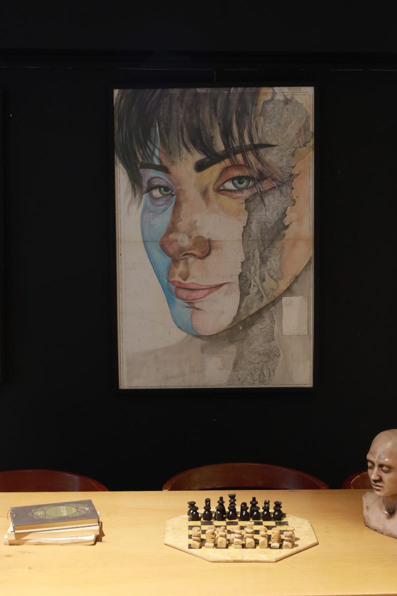 Map of the Face Mixed Media Portrait, Vintage Map, Contemporary Wall ...