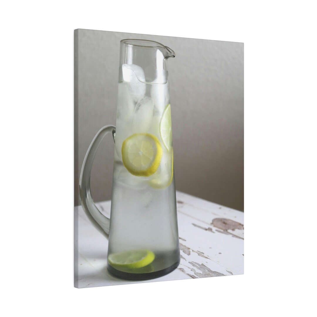 Glass Pitcher Carafe of Iced Lemon Lime Water Color Matte Canvas ...