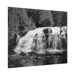 Black & White Waterfalls Surrounded by Trees Photography Poster Print ...