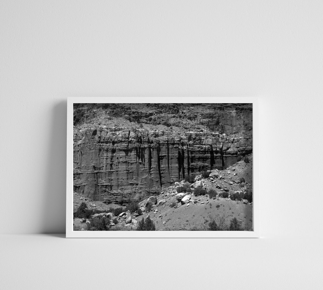 Black & White Cut Rock Face in the Desert Mountains of New - Etsy