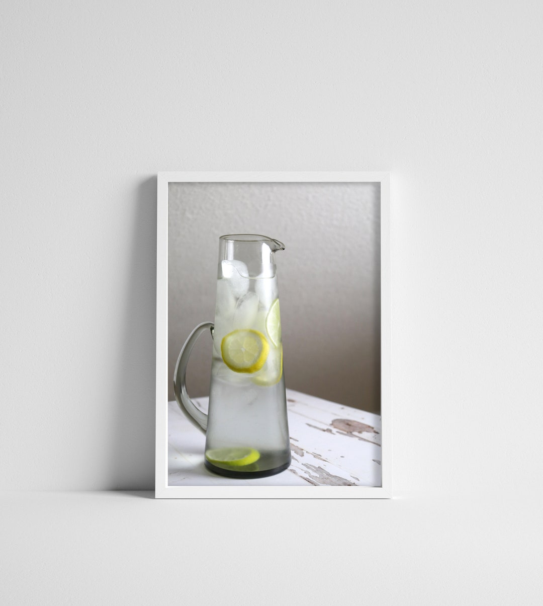 Glass Pitcher Carafe of Iced Lemon Lime Water Color Photography Print ...
