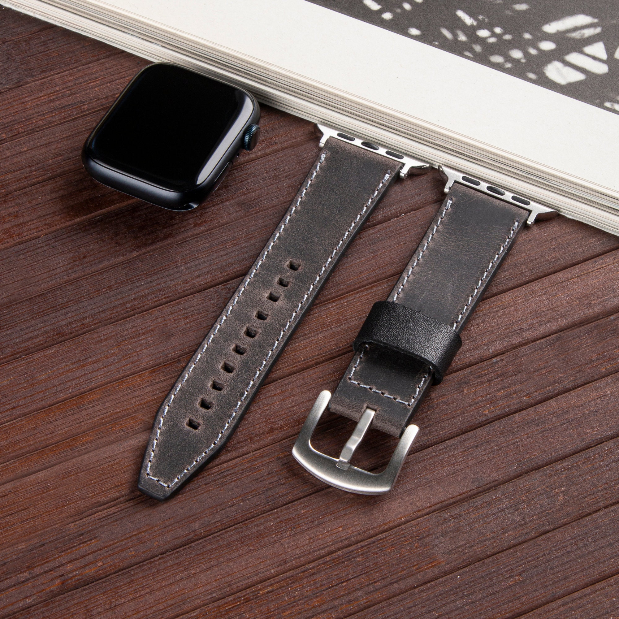 Leather Watch Strap, Compatible With Apple Watch, Custom Engraved Strap ...