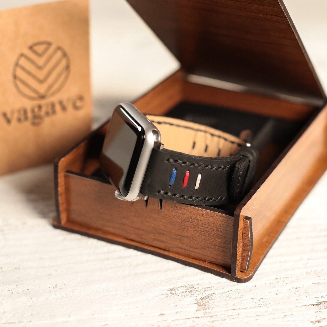 American Flag Colors Apple Watch Band Black Leather Strap - Etsy