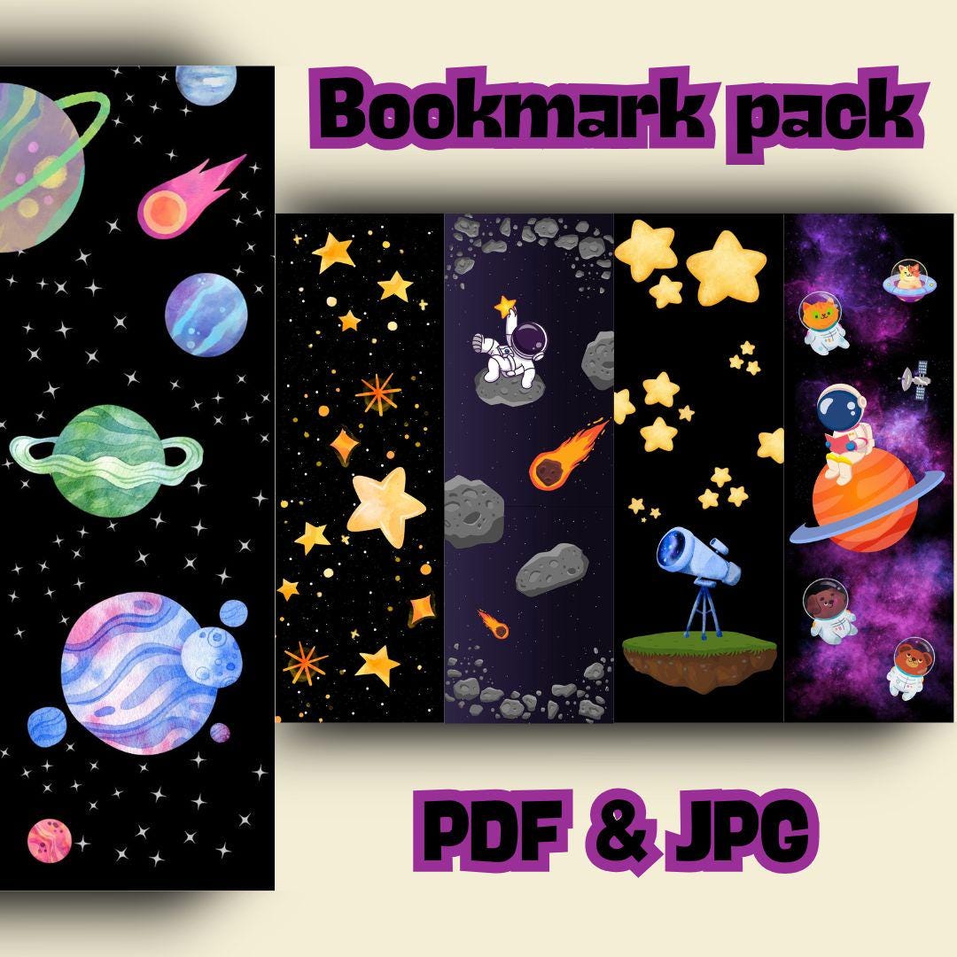 Bookmark Set - Space & Science fiction Books, Book Lovers Bookmark, PDF ...