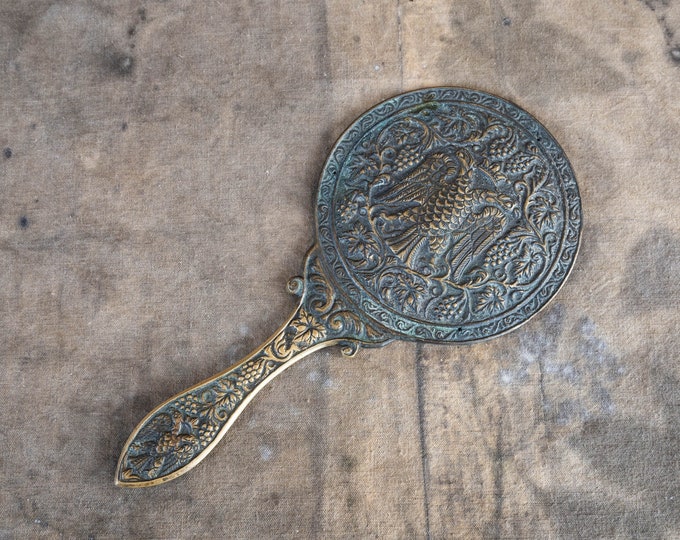 Antique Hand Mirror With Handle Brass Handheld Mirror Victorian Vanity ...