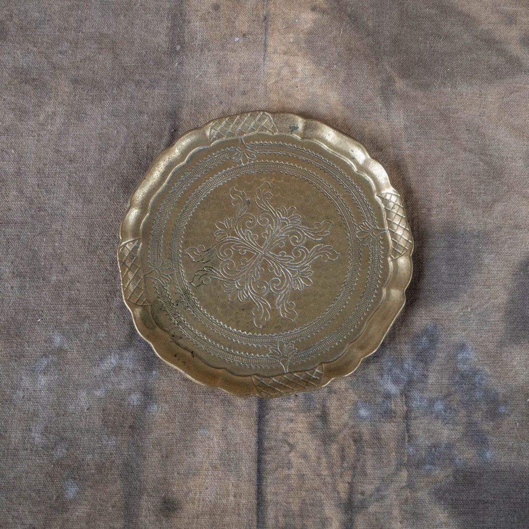 Pillar Candle Plate Vintage Brass Trinket Dish Mandala Altar Offering ...