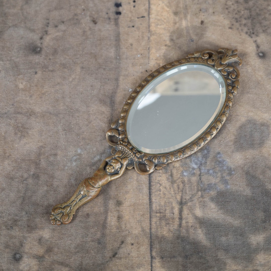 Victorian Hand Mirror Antique Brass Handheld Mirror Anniversary ...