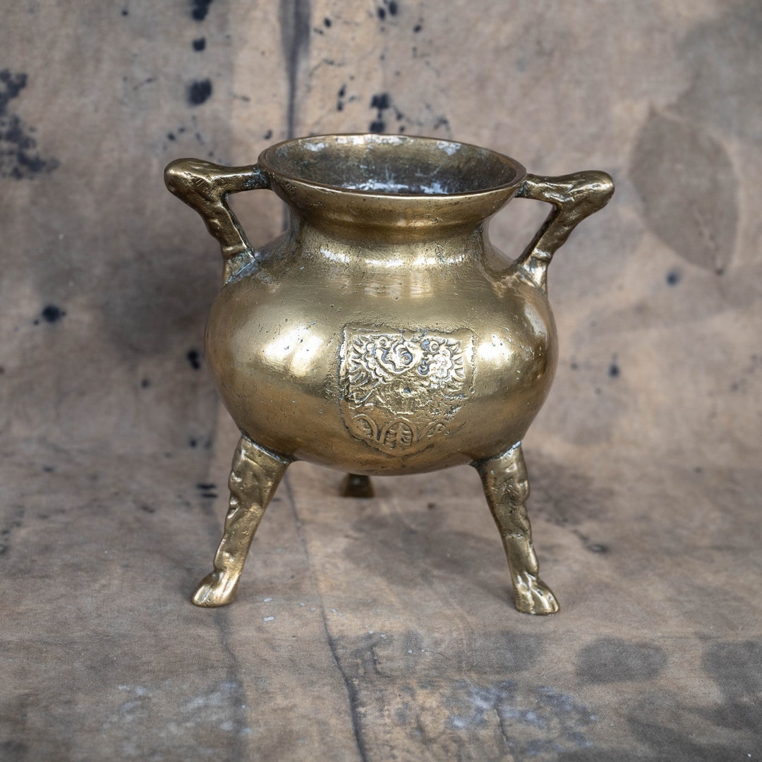 Witch Cauldron Antique Spell Pot Bronze Offering Bowl With Handle ...