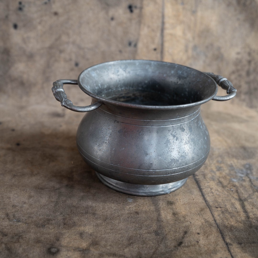 Pewter Cauldron With Handles - Silver Tone Offering Bowl - Vintage ...