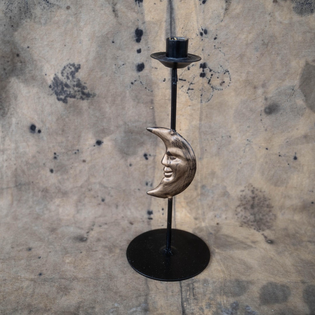 Moon Candlestick Celestial Decor Vintage Altar Candle Holder Witchy ...