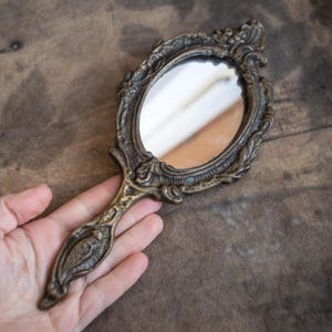Victorian Hand Mirror With Handle Ornate Handheld Mirror Antique Brass ...