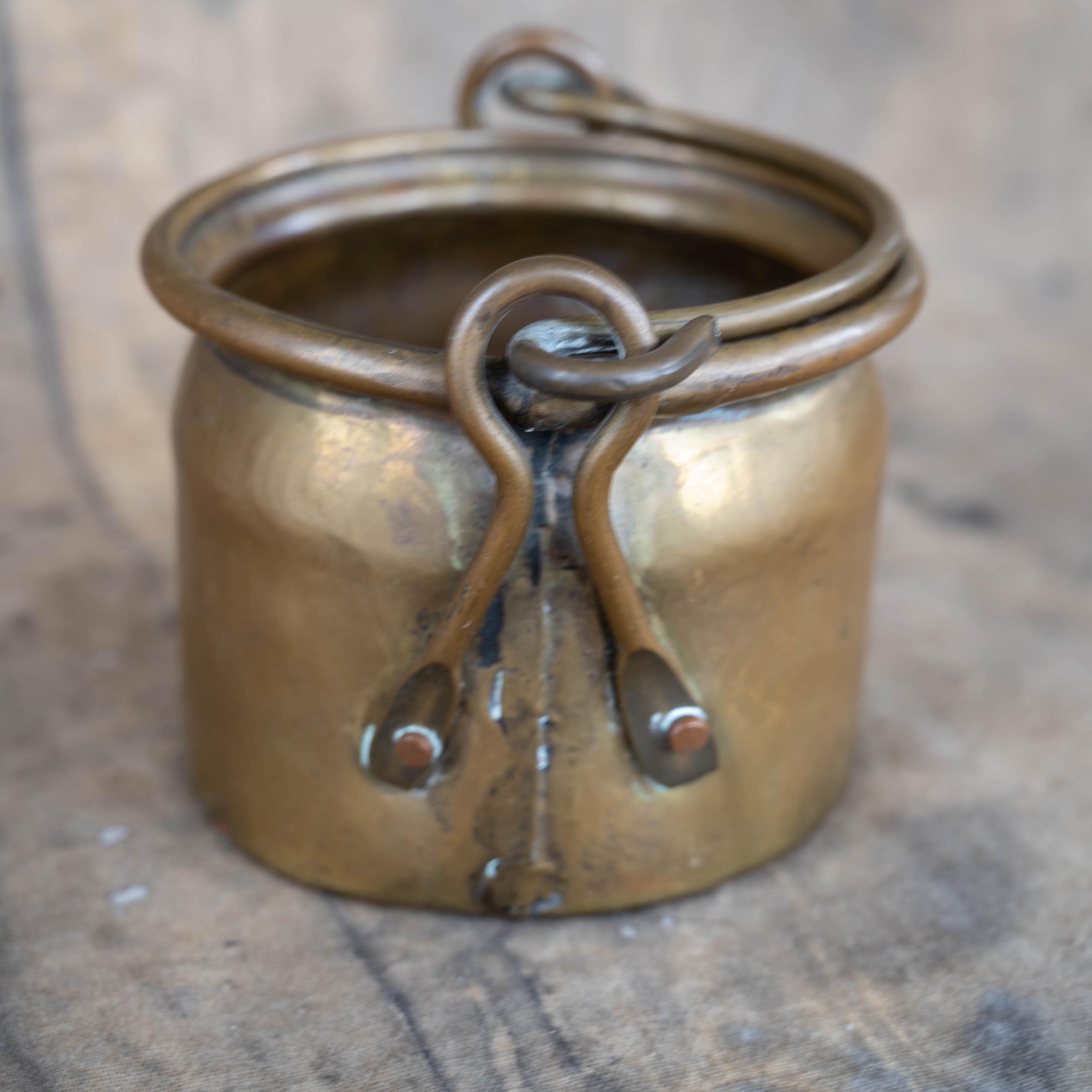 Brass Cauldron With Handle - Antique Offering Spell Pot - Rustic Small ...