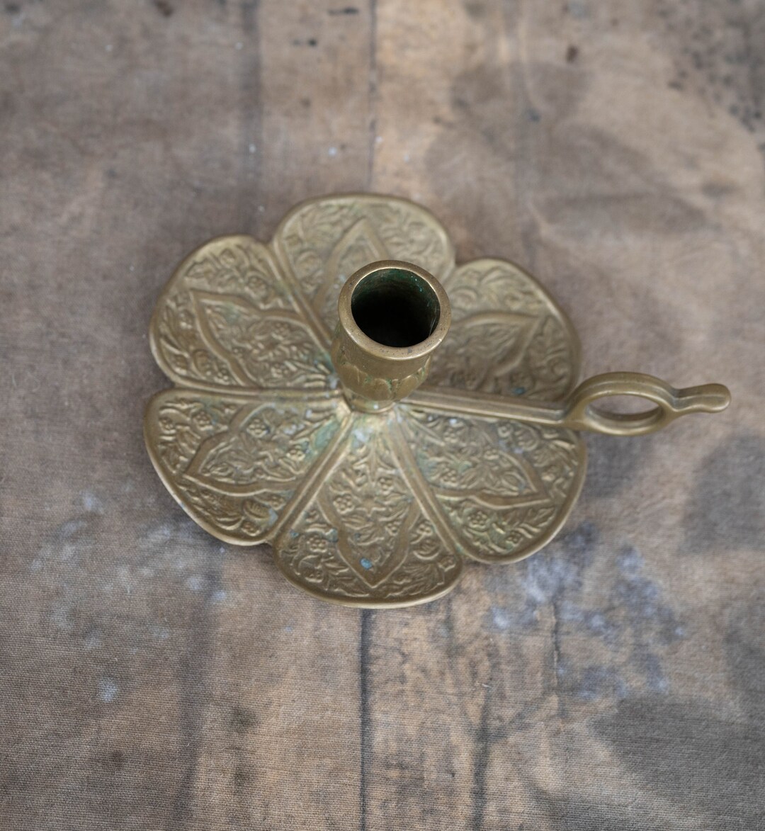 Brass Moroccan Candle Holder Vintage Ornate Chamberstick With Handle ...