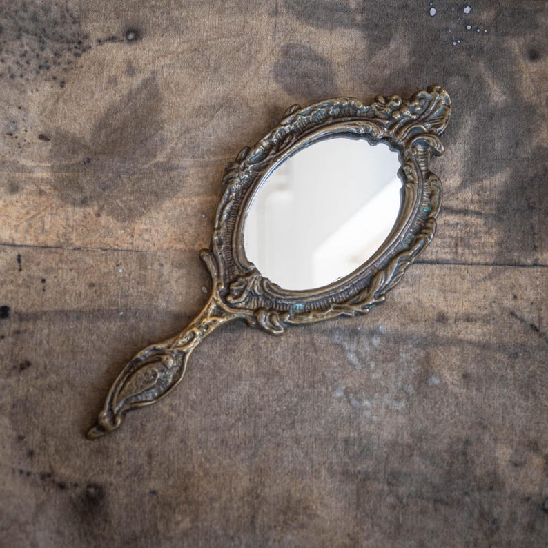 Victorian Hand Mirror With Handle Ornate Handheld Mirror Antique Brass ...
