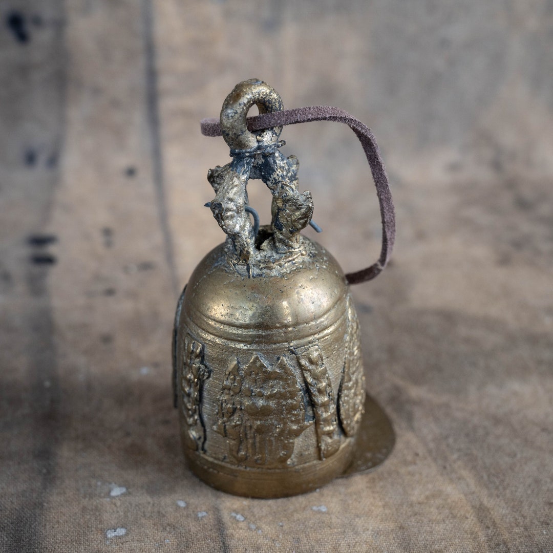 Engraved Hand Bell Brass Meditation Temple Bell Vintage Ritual Altar ...