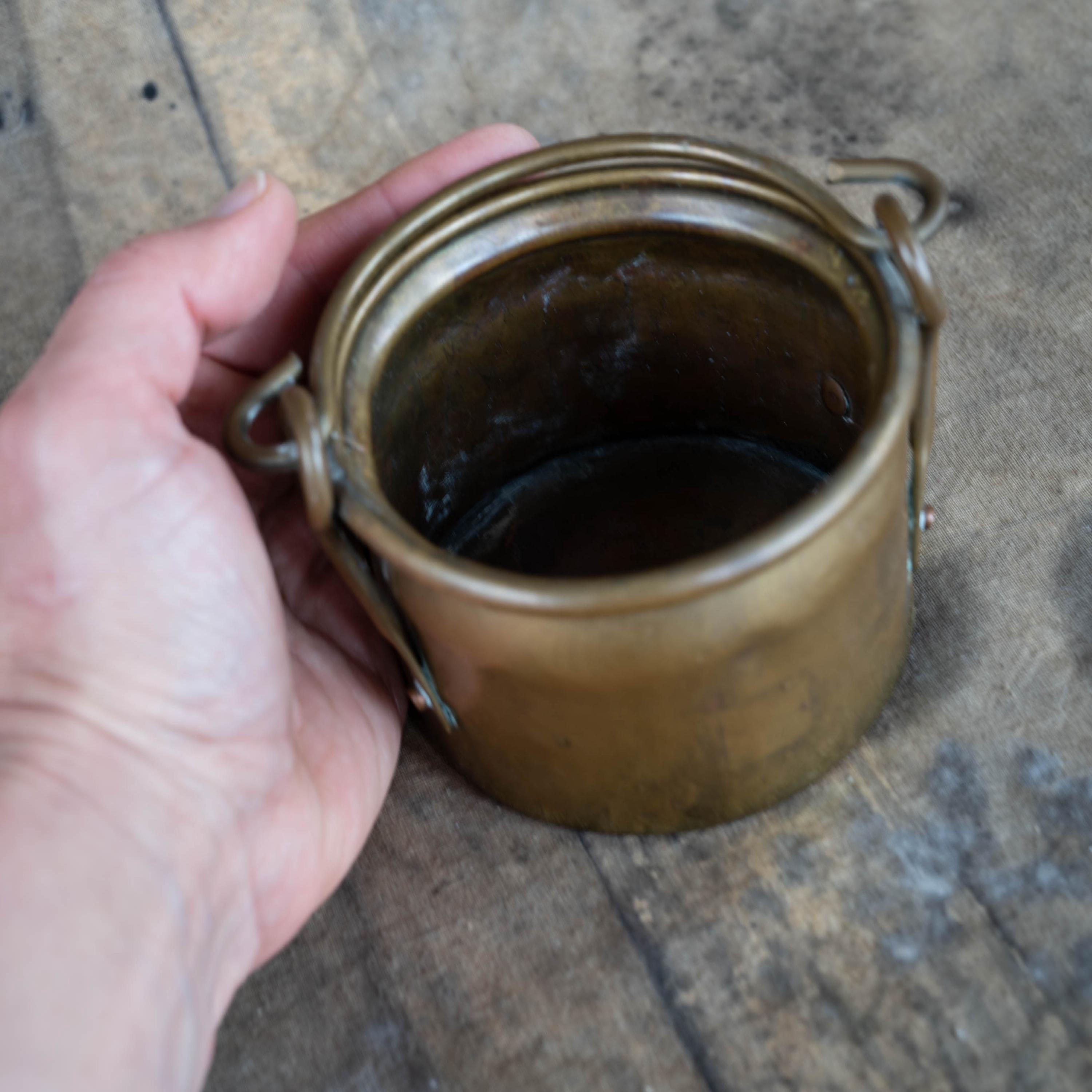 Brass Cauldron With Handle - Antique Offering Spell Pot - Rustic Small ...