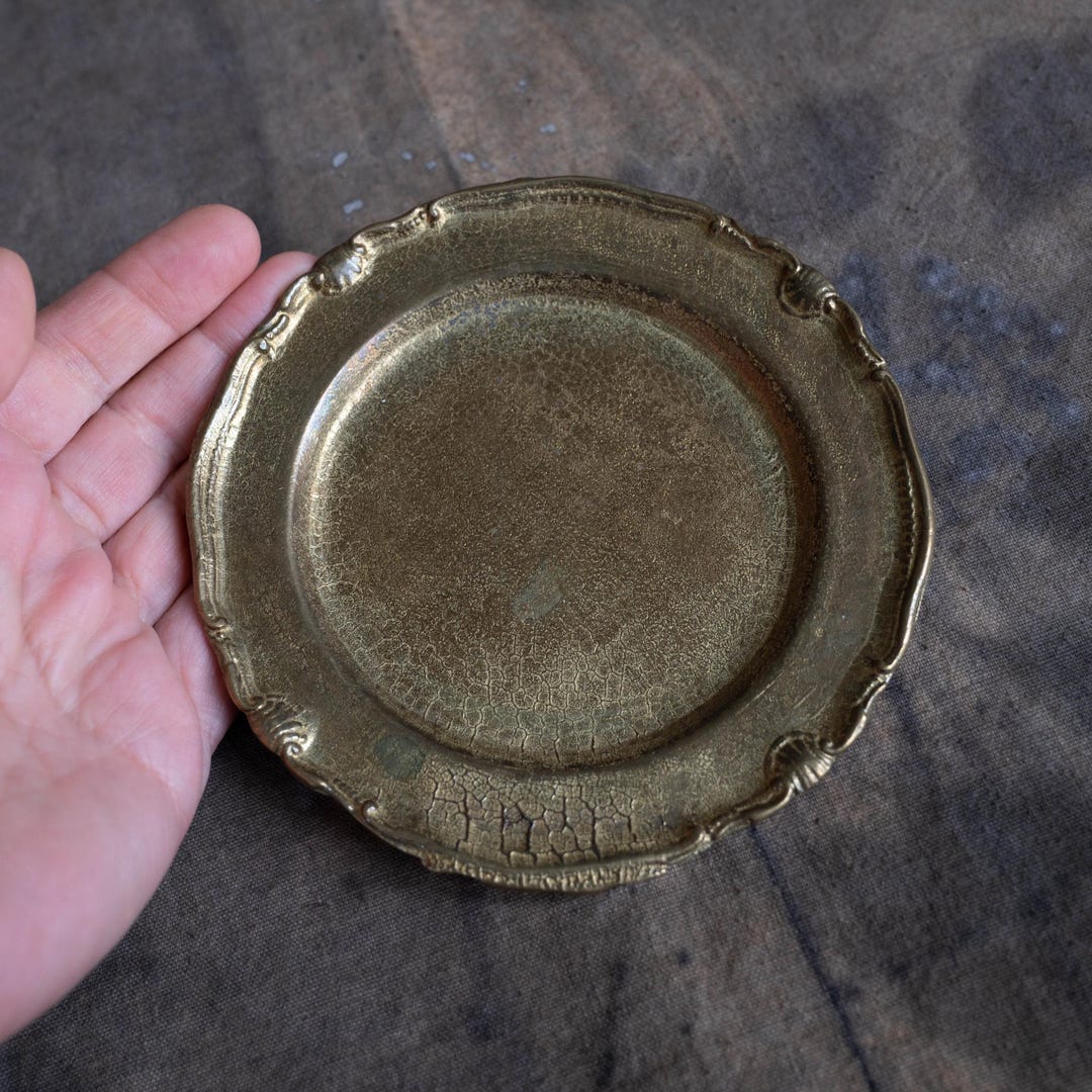 Altar Offering Plate - Vintage Brass Trinket Dish - Pillar Candle Plate ...