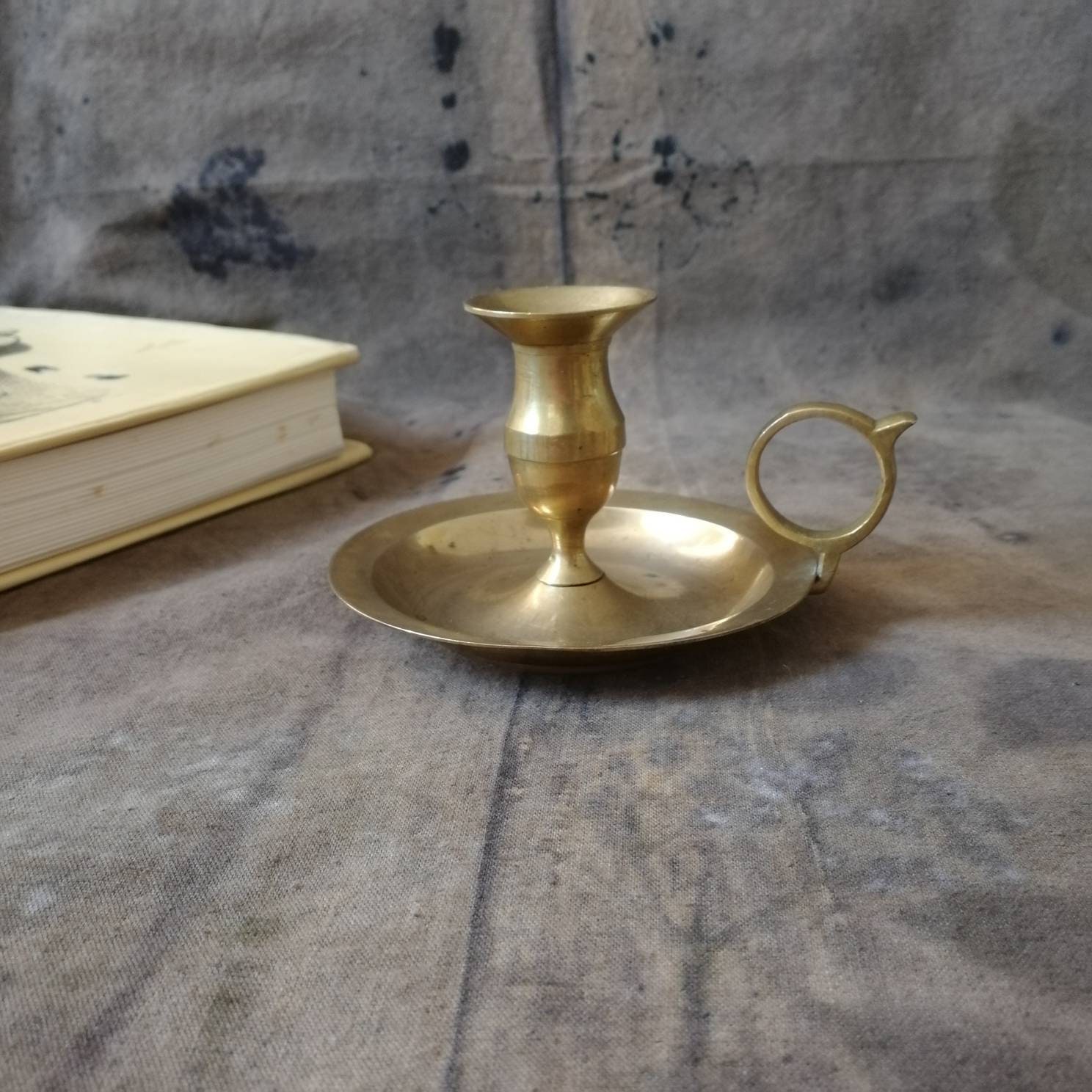 Brass candle holder with handle Vintage chamber candlestick | Etsy