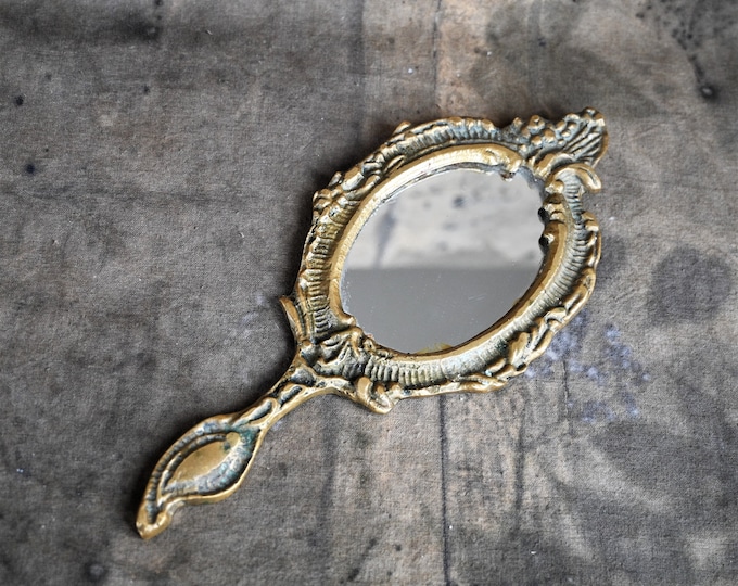 Victorian Hand Mirror With Handle Ornate Handheld Mirror Antique Brass ...