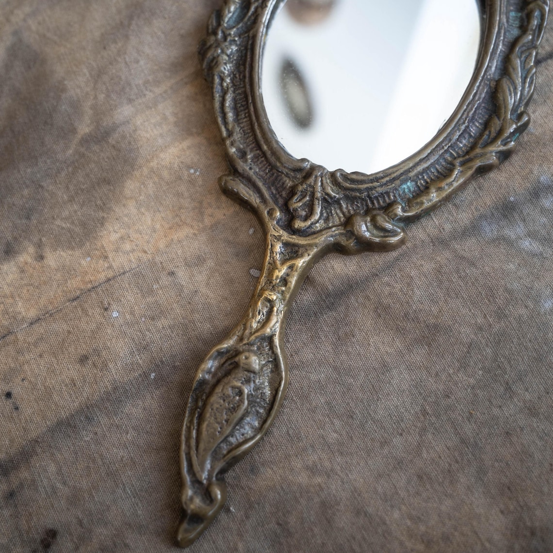 Victorian Hand Mirror With Handle Ornate Handheld Mirror Antique Brass ...