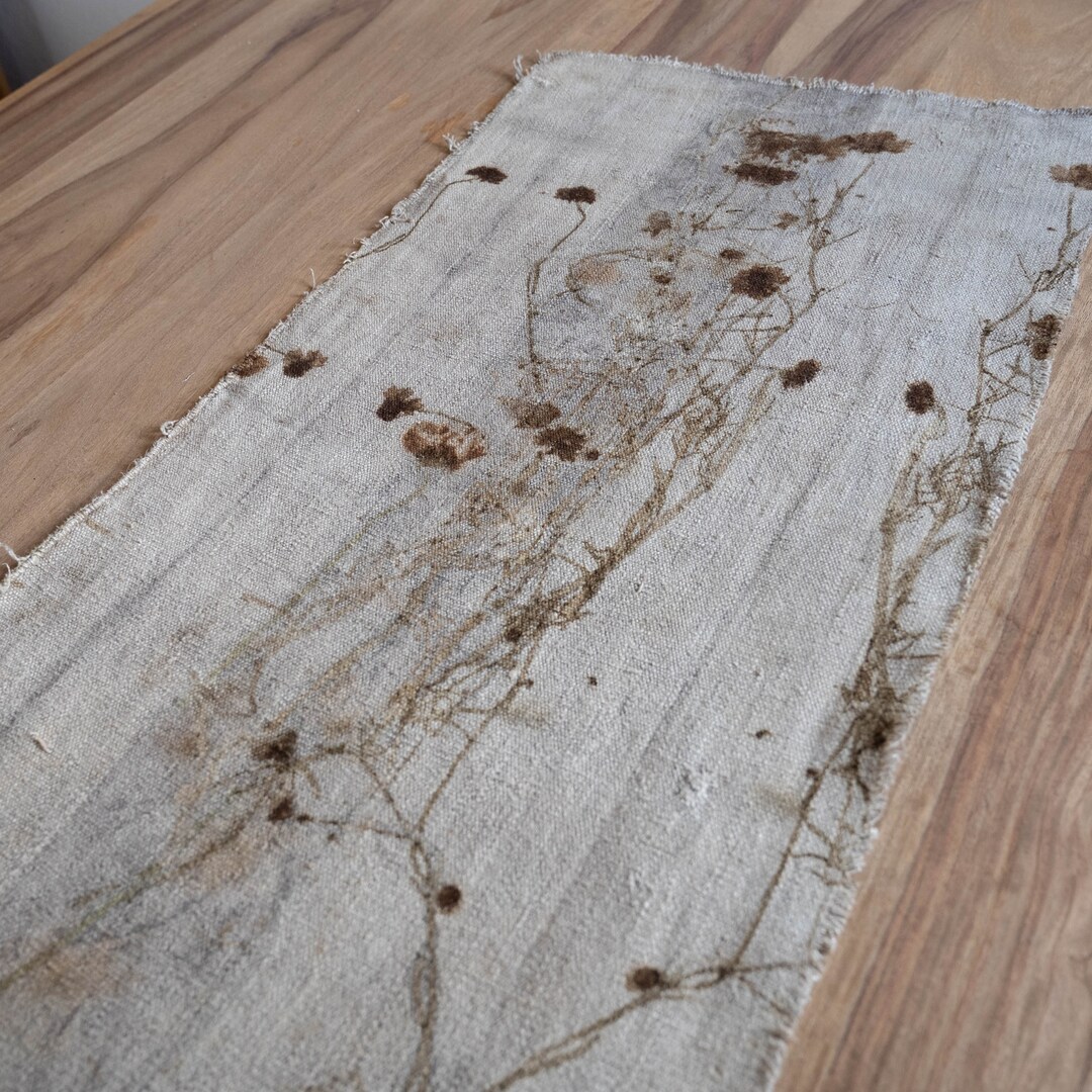 Linen Tea Runner Chabu Short Table Runner Hand Dyed Forest Wedding ...