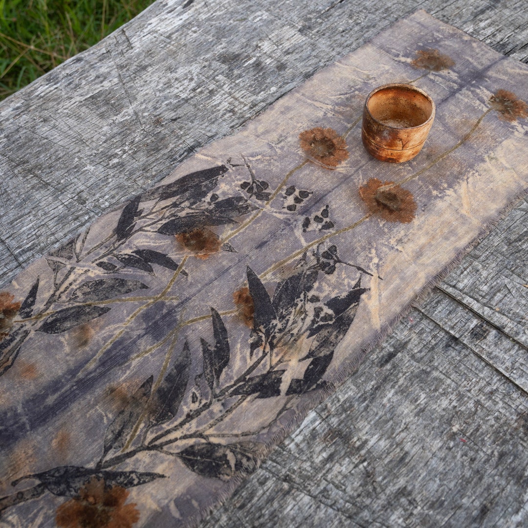 Plant Dyed Altar Cloth Rustic Linen Tea Runner Natural Botanical Tarot ...