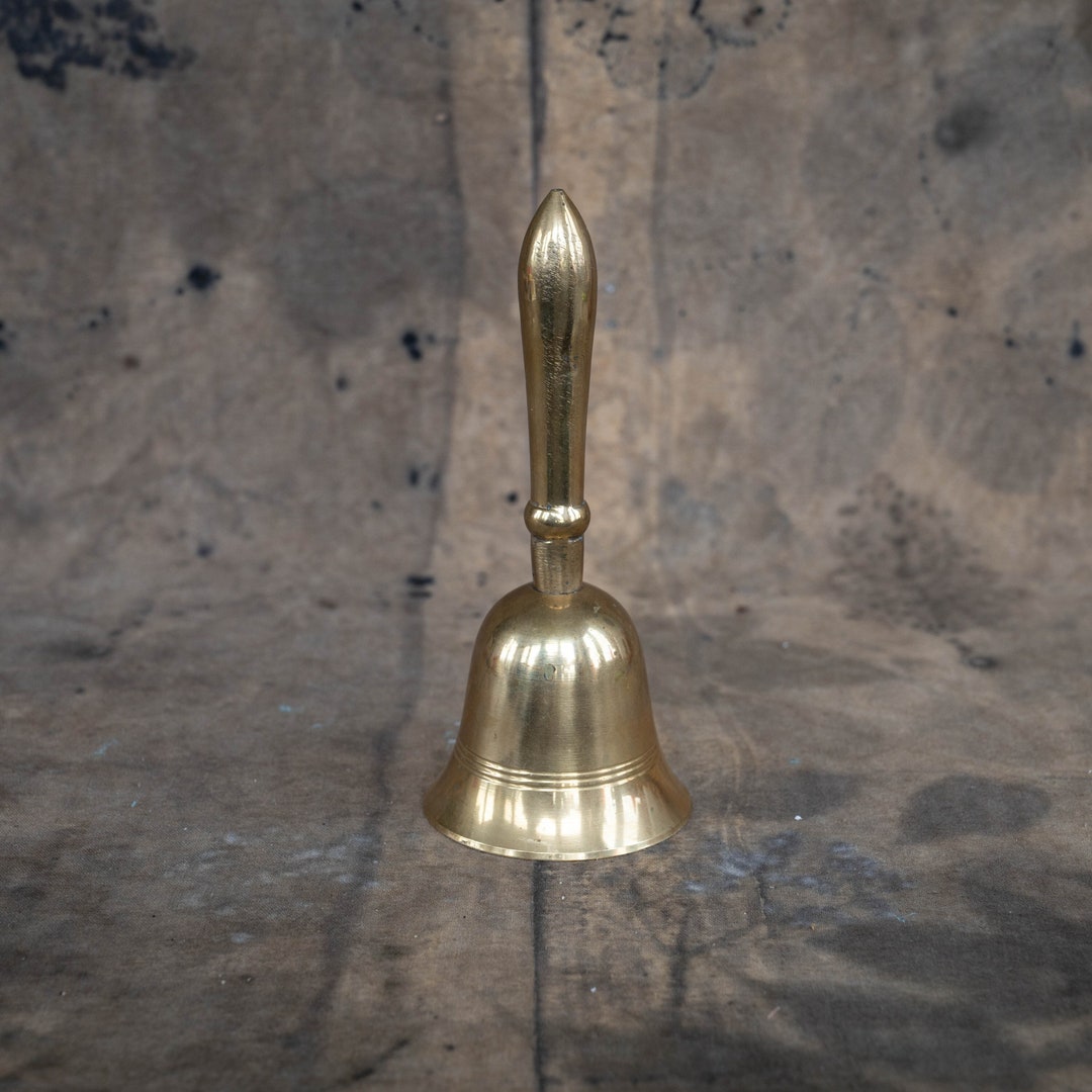Gold Hand Bell Metal Brass Table Bell Ritual Meditation Handheld Bell ...