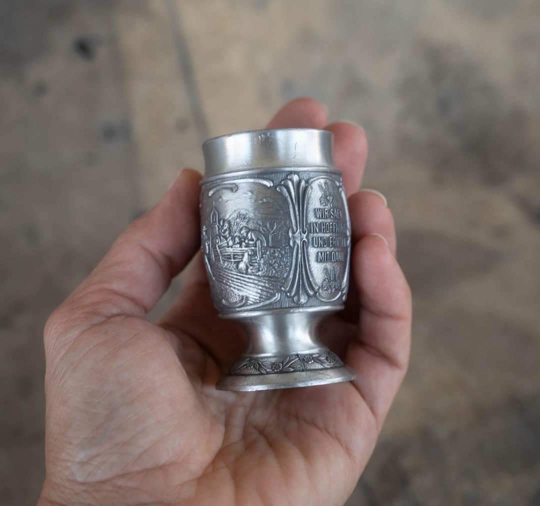 Small German Pewter Goblet With Engraved Goethe Quote Ornate ...